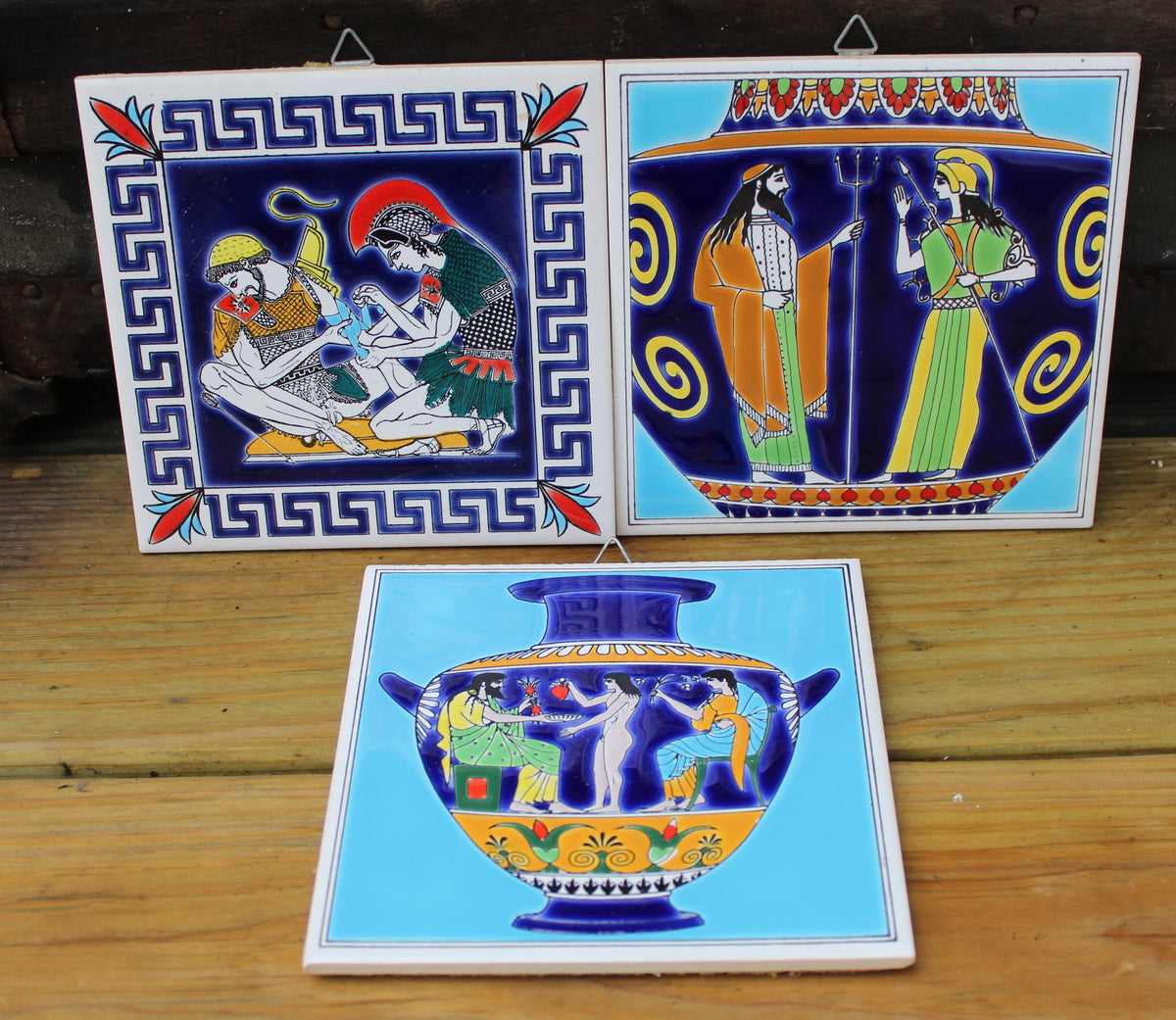 3 Vintage SMALTOTECHNIKI Greek Tiles Hand Made Greek Ceramic Tiles ...